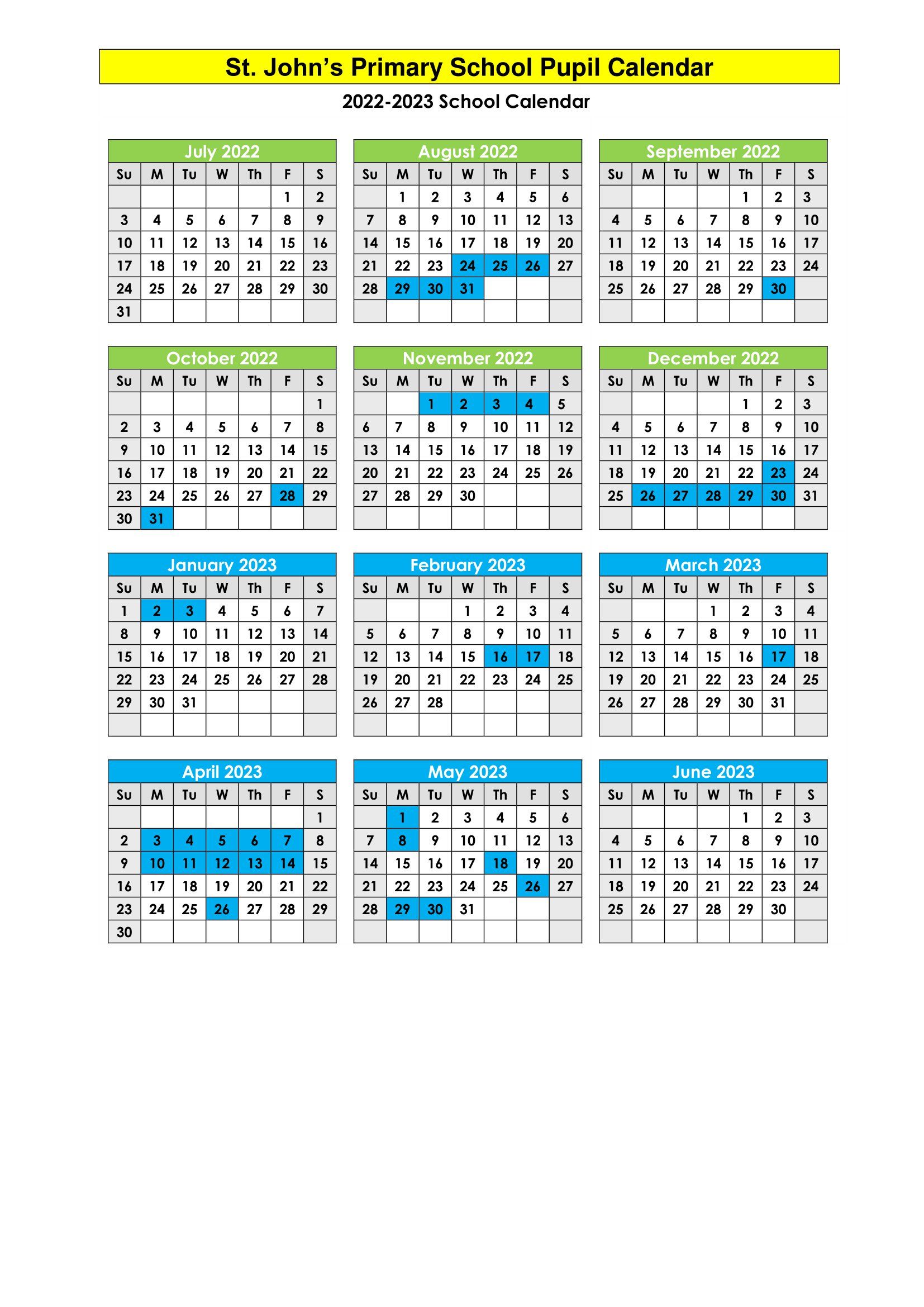 Pupil School Calendar